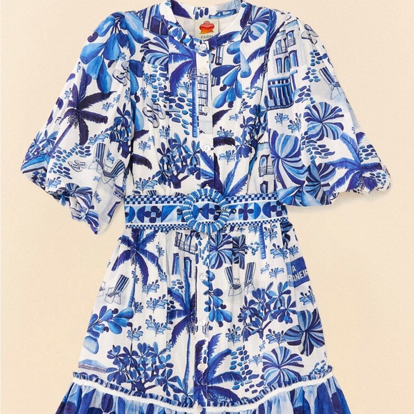FARM Rio | Dresses | Brand New Farm Rio Blue And White Patterned Dress ...